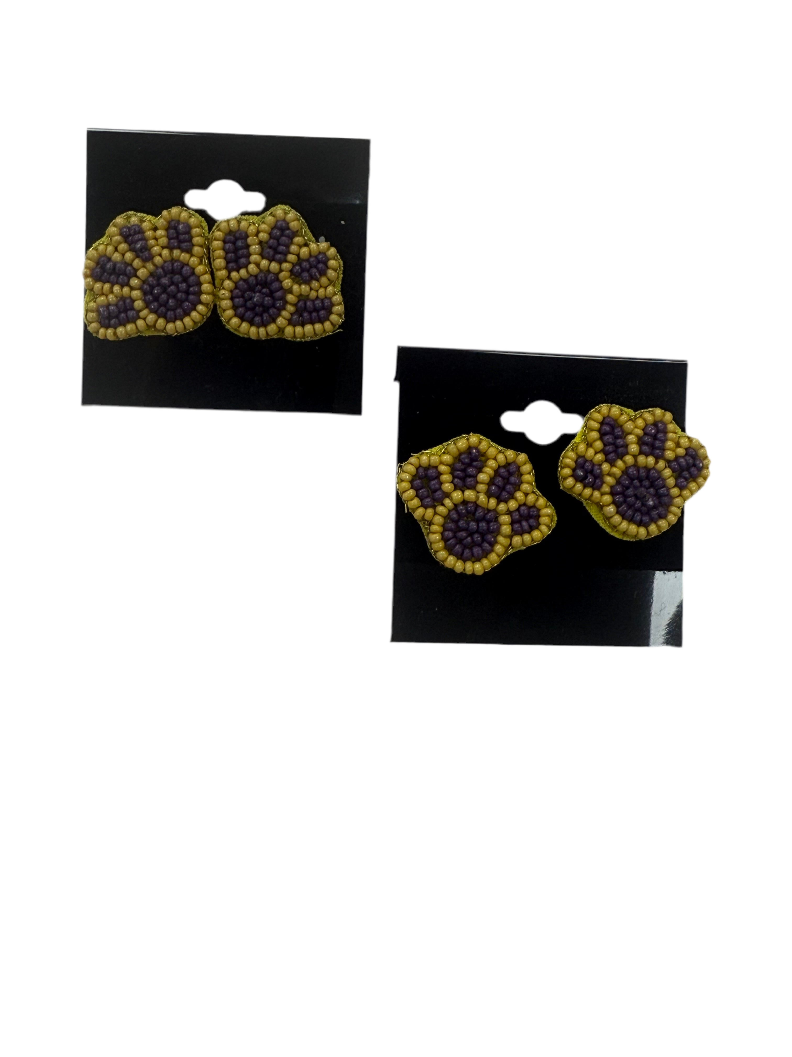 Paw Purple & Gold Beaded Studs | Geaux Styles