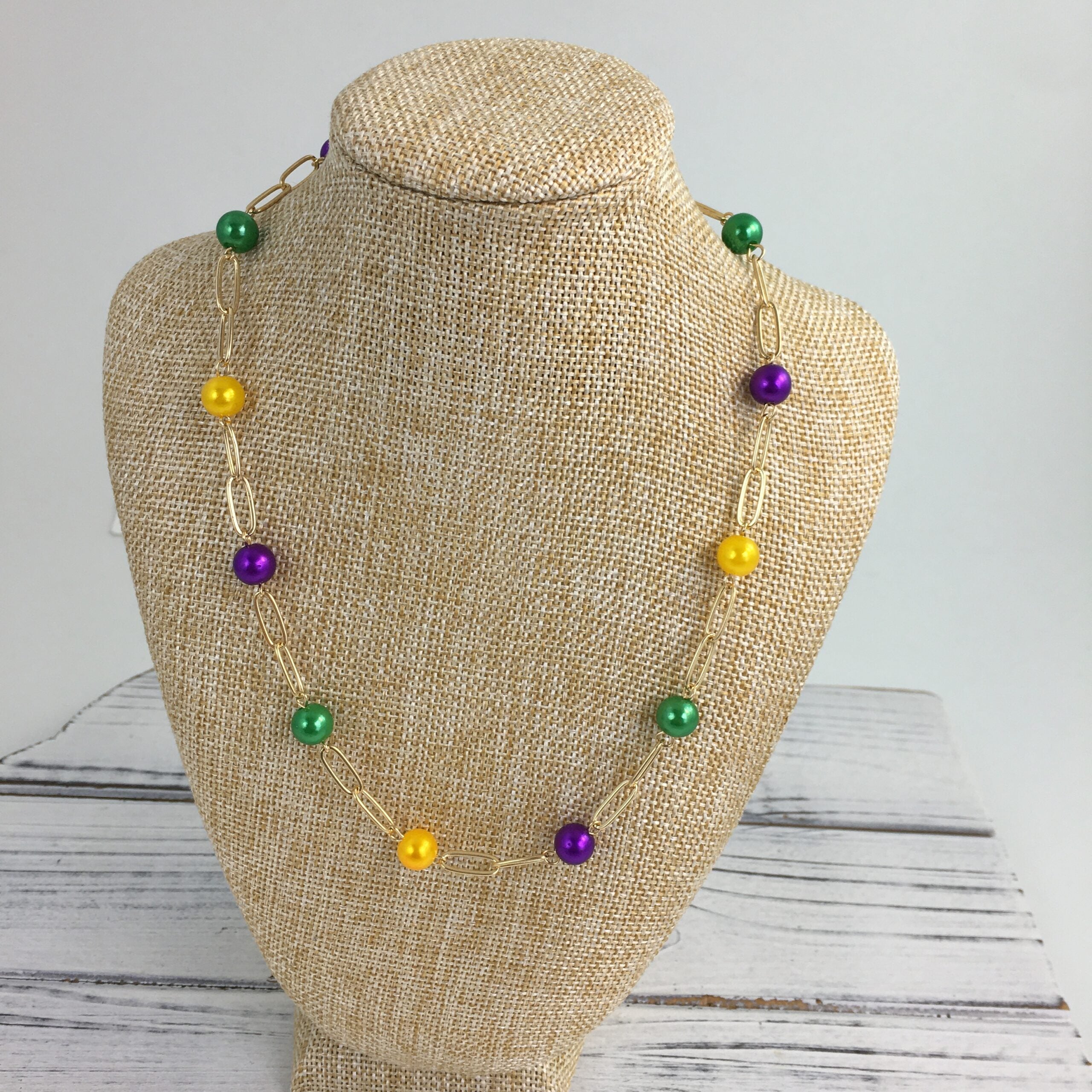 Mardi Gras Pearl Paperclip Chain Necklace | Geaux Styles