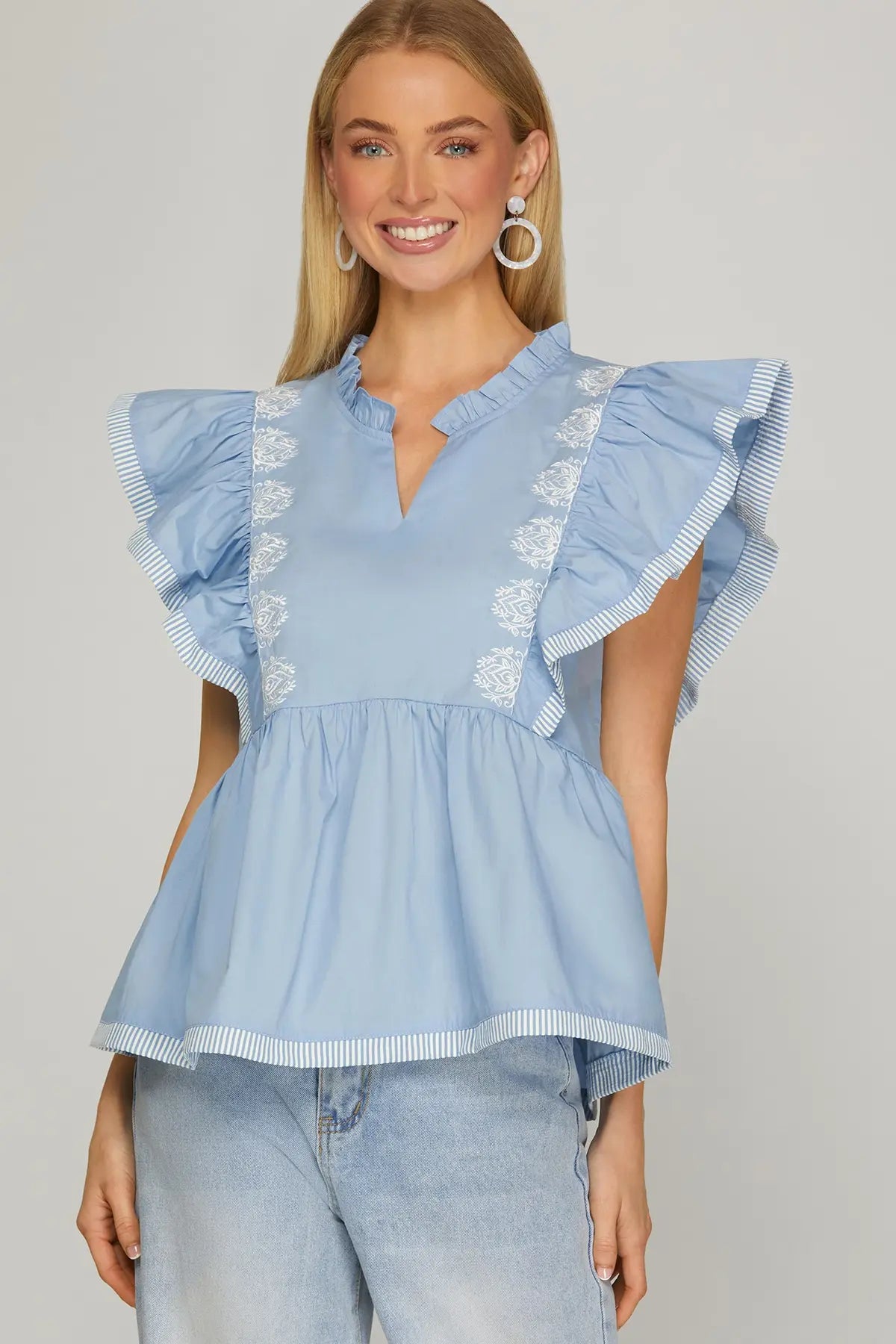 Lt Blue flutter sleeve | Geaux Styles