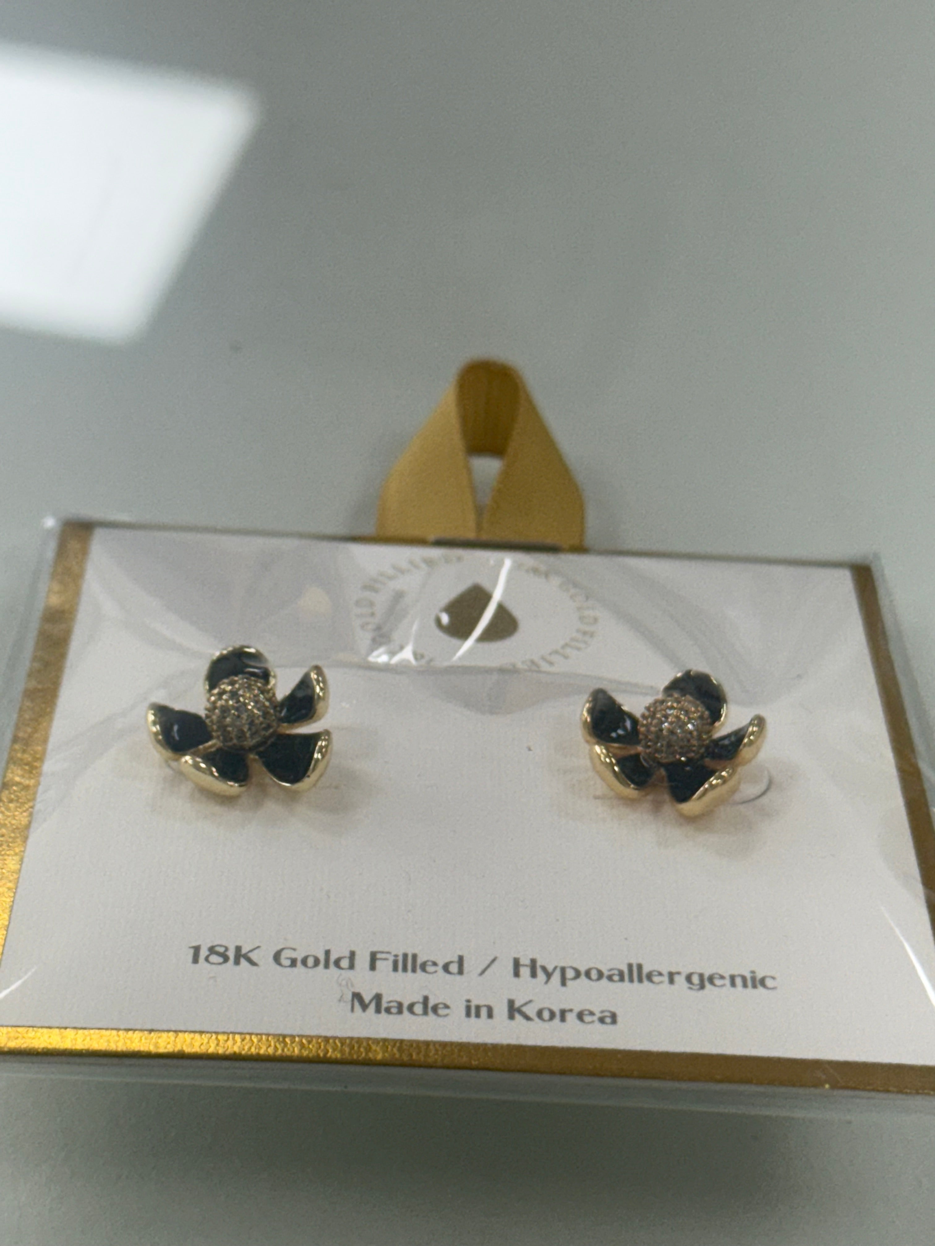 Black and Gold Flower Earrings | Geaux Styles